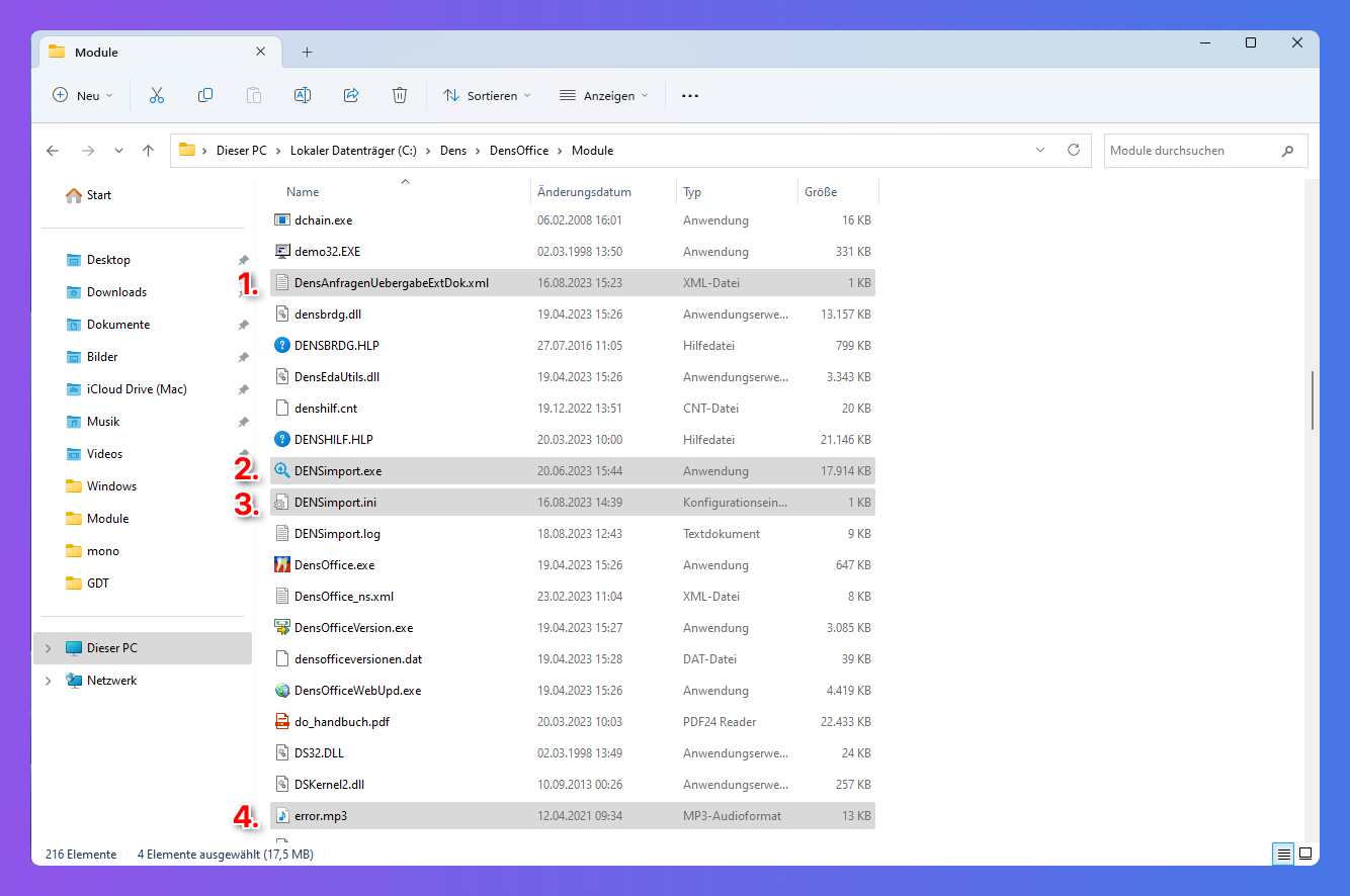 Einrichtung der Schnittstelle zu DENSoffice
